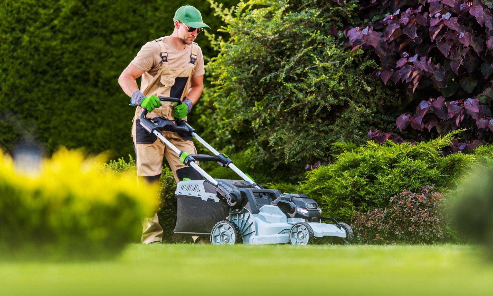 Lawn mowing man store